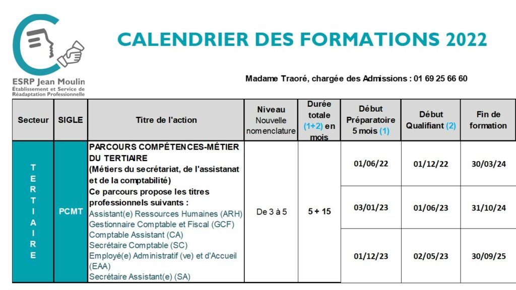 NOS CALENDRIERS DE FORMATION – ESRP Jean Moulin